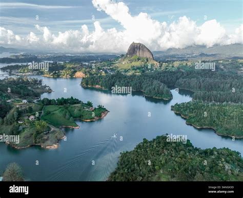 Aerial View Of El Penon De Guatape A Travel Destination In Guatapé Antioquia An Andean Resort