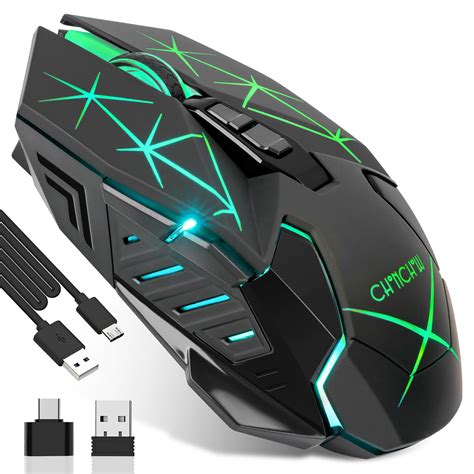 Chonchow Rechargeable Wireless Gaming Mouse Colorful Led Lights 7 Buttons Usb