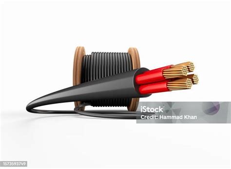 흰색 배경에 격리된 나무 코일 또는 스풀이 있는 3d 검은색 전기 케이블 와이어 3d 그림 0명에 대한 스톡 사진 및 기타 이미지 0명 3차원 형태 개념 Istock