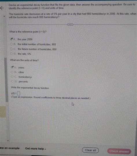 Solved Devise An Exponential Decay Function That Fits The Chegg