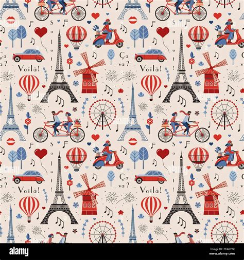 Paris Vintage Pattern With France Symbols Stock Vector Image Art Alamy