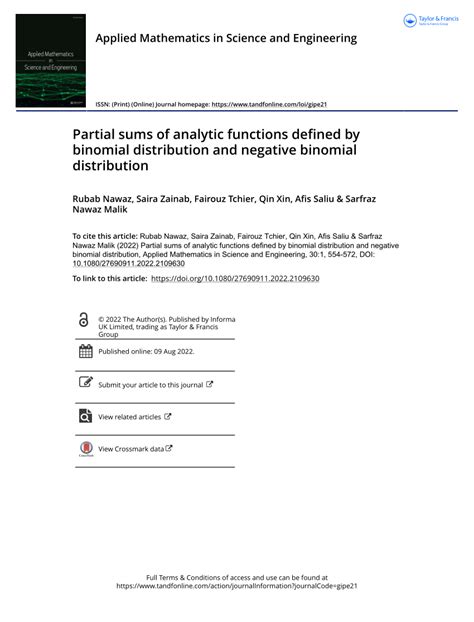 Pdf Partial Sums Of Analytic Functions Defined By Binomial Distribution And Negative Binomial Pdf Partial Sums Of Analytic Functions Defined By Binomial Distribution And Negative Binomial