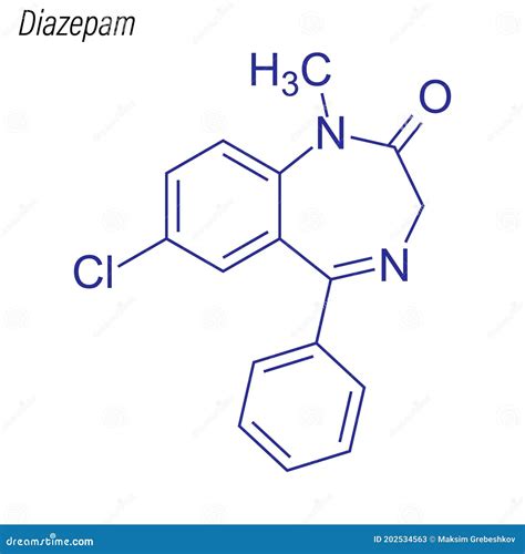 Vector Skeletal Formula Of Diazepam Drug Chemical Molecule Stock