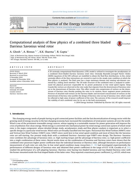 Pdf Computational Analysis Of Flow Physics Of A Combined Three Bladed Darrieus Savonius Wind Rotor