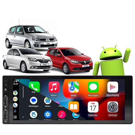 Kit Central Multimidia 1 Din Android Clio Sandero Logan 1996 A 2011 Ecarshop