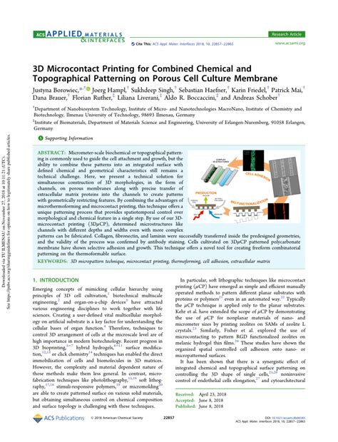 Pdf 3d Microcontact Printing For Combined Chemical And Topographical Patterning On Porous Cell