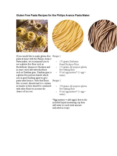 Gluten Free Pasta Recipes For The Philips Avance Pasta Maker Pdf