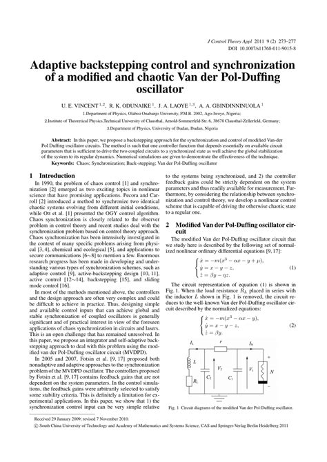 Pdf Adaptive Backstepping Control And Synchronization Of A Modified And Chaotic Van Der Pol