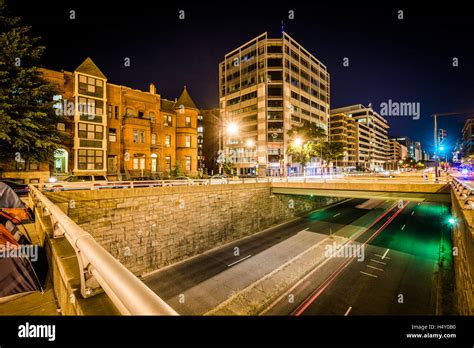 The K Street Underpass At Night At Washington Circle In Washington Dc