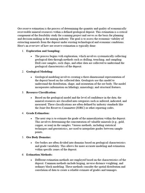 Ore Reserve Estimation Pdf Mining Applied Mathematics