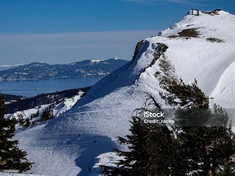 Distant Winter View Of Lake Tahoe From The Top Of Palisades Tahoe Ski