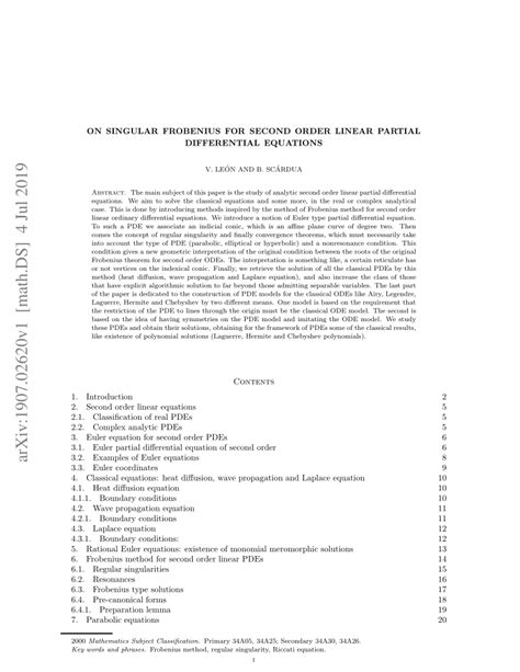 Pdf On Singular Frobenius For Second Order Linear Partial