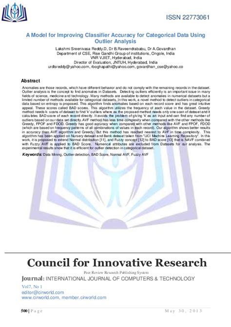 Pdf A Model For Improving Classifier Accuracy Using Outlier Analysis