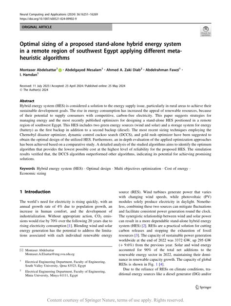 Pdf Optimal Sizing Of A Proposed Stand Alone Hybrid Energy System In A Remote Region Of