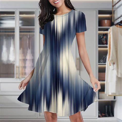 Abstract Blue Wave Pattern Womens Classic Swing Skater Dress Casual