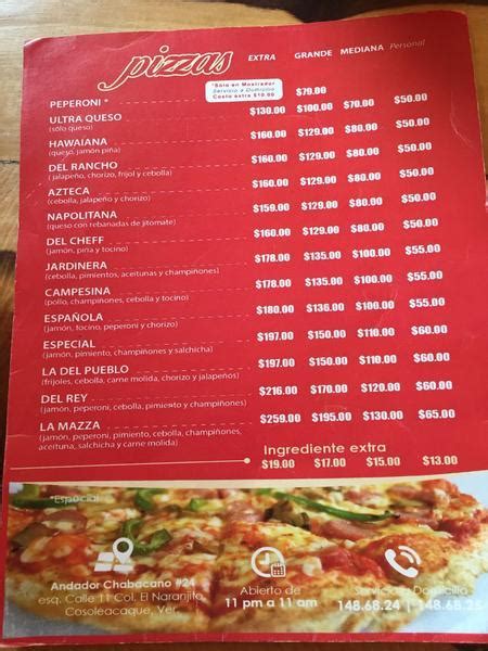 Menu At La Mazza Pizza Restaurant El Naranjito