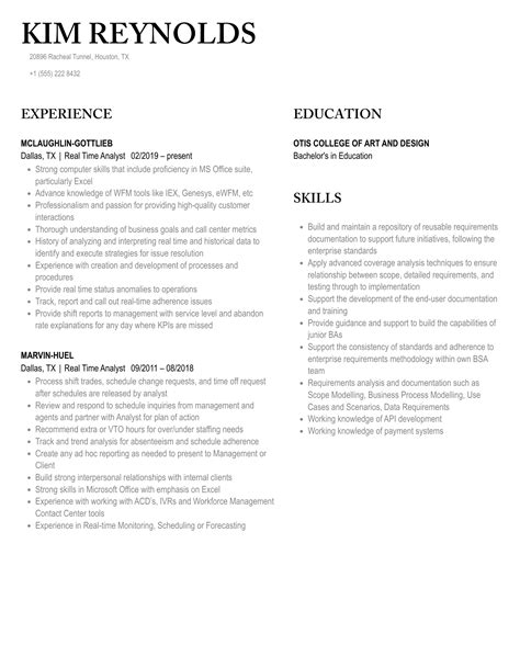 Real Time Analyst Resume Samples Velvet Jobs