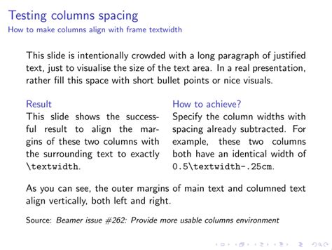 How To Align And Justify Text In Beamer Columns With Surrounding Text Ojdo