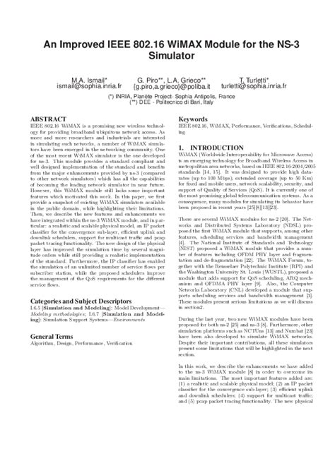 Pdf An Improved Ieee 802 16 Wimax Module For The Ns3 Simulator