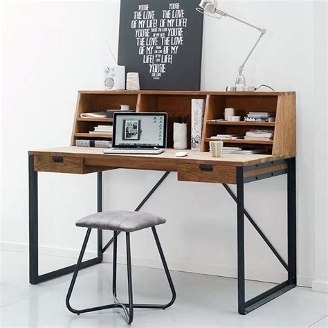 Стильный деревянный письменный стол с ящиками на металлических ножках тик Fendy 140 Teak