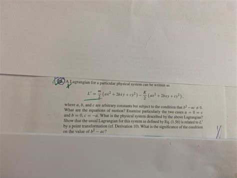 solved 18 a lagrangian for a particular physical system