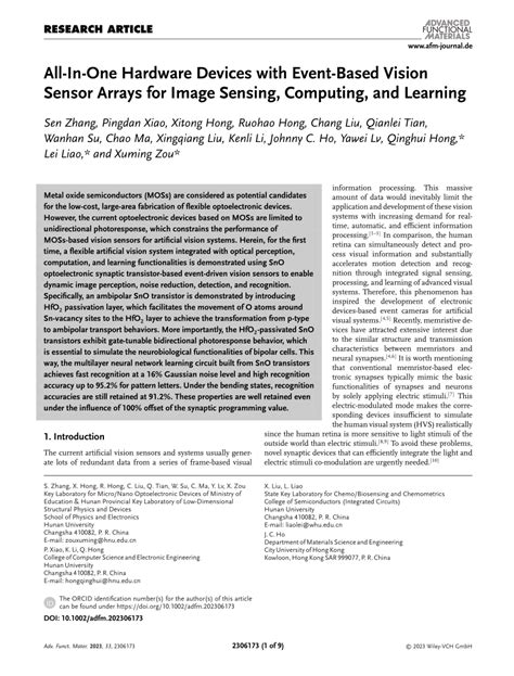 All‐in‐one Hardware Devices With Event‐based Vision Sensor Arrays For Image Sensing Computing