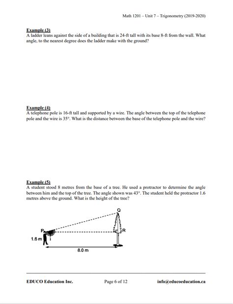 Unit 7 Trigonometry Math 1201 Digital Download Educo Education