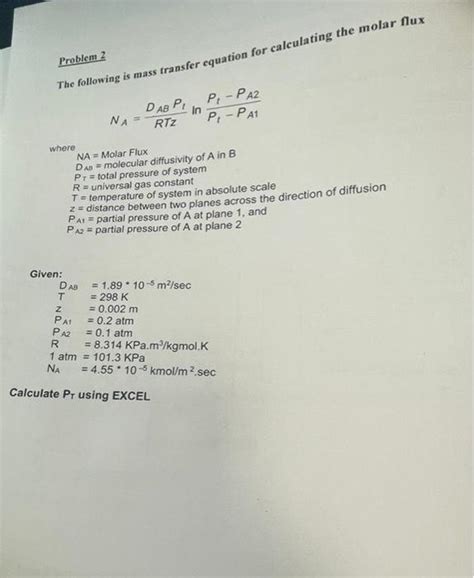 Solved Problem 2 The Following Is Mass Transfer Equation For