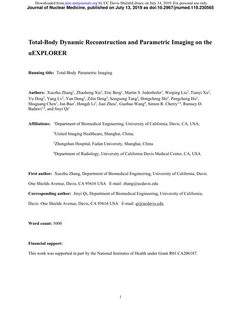 Pdf Total Body Parametric Imaging Using Kernel And Direct Reconstruction On The Uexplorer
