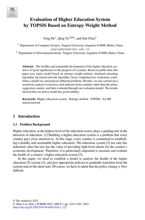 Pdf Evaluation Of Higher Education System By Topsis Based On Entropy