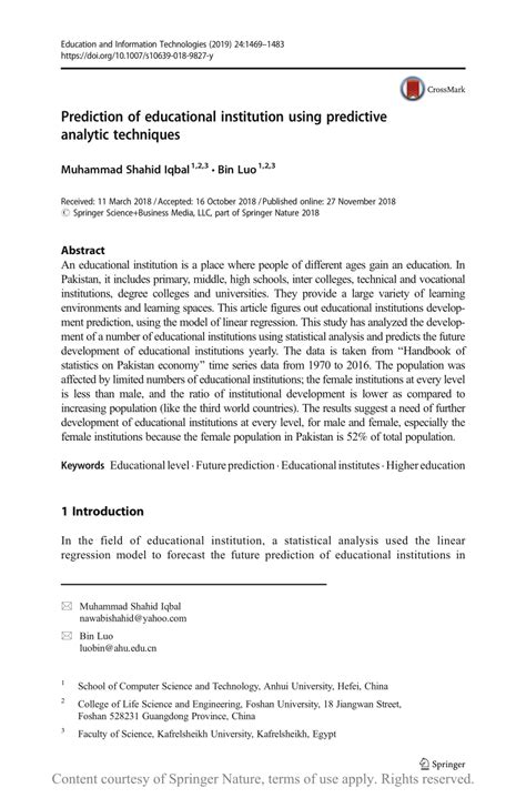 Prediction Of Educational Institution Using Predictive Analytic