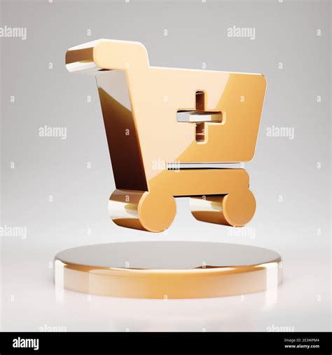 Shopping Cart Icon Yellow Gold Shopping Cart Symbol On Golden Podium