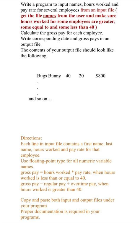 write a program to input names hours worked and pay