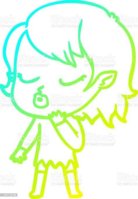 귀여운 만화 뱀파이어 소녀의 차가운 그라데이션 선 그리기 귀여운에 대한 스톡 벡터 아트 및 기타 이미지 귀여운 그라데이션