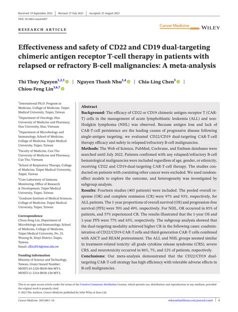 Pdf Effectiveness And Safety Of Cd22 And Cd19 Dual Targeting Chimeric Antigen Receptor T Cell