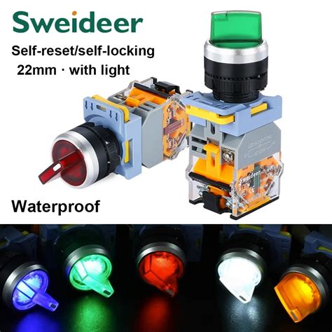 22mm Latching Momentary 2 3 Position Selector Knob Rotary Switch Led Power On Off Switch For