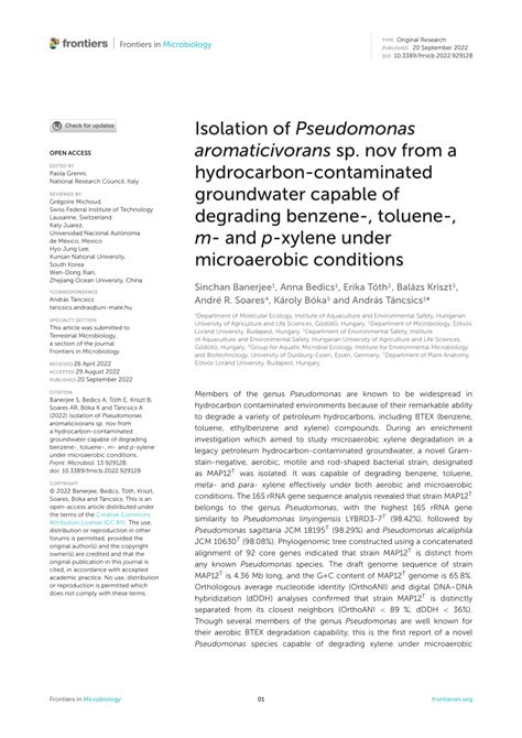Pdf Isolation Of Pseudomonas Aromaticivorans Sp Nov From A Hydrocarbon Contaminated