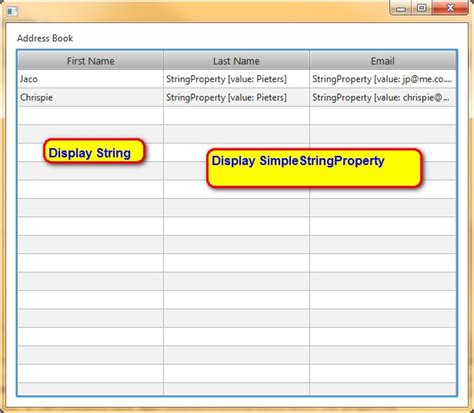String Javafx How To Display Simplestringproperty Value In Tableview Stack Overflow