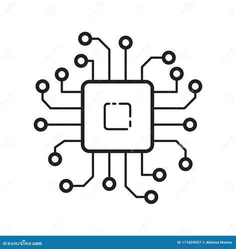 Square Microchip With Wires Icon Line Art Logo For Digital Tech Computer System Black Simple