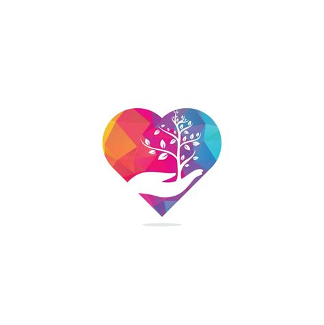 Tree In Hand Vector Logo Design Natural Products Logo Hand Tree Heart Shape Concept Logo