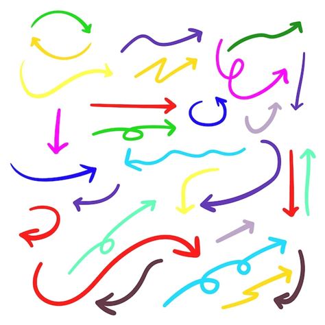 손으로 그린 다채로운 화살표 세트 프리미엄 벡터