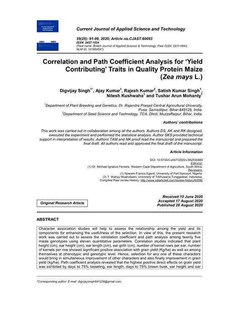 Pdf Correlation And Path Coefficient Analysis For Yield Contributing