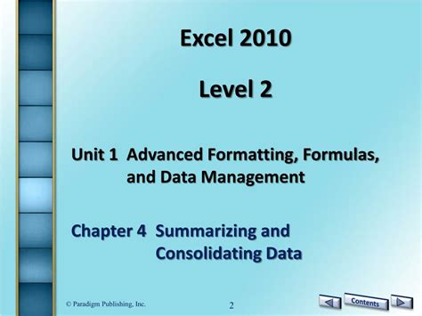 Ppt Excel 2010 Level 2 Unit 1 Advanced Formatting Formulas And Data
