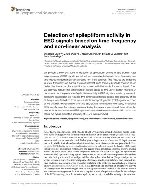 Pdf Detection Of Epileptiform Activity In Eeg Signals Based On Time Frequency And Non Linear