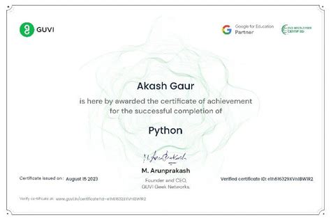 Hey Everyone Today I Completed My Python Certification Program At Guvi