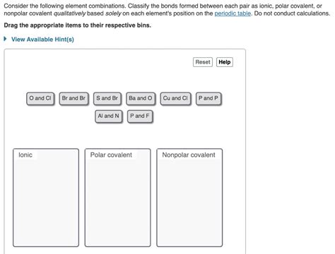 Solved Consider The Following Element Combinations Classify