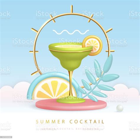 3d 플라스틱 칵테일 열대 과일 및 열대 잎이 있는 여름 칵테일 파티 포스터 벡터 그림 0명에 대한 스톡 벡터 아트 및 기타 이미지 0명 3차원 형태 강단 Istock