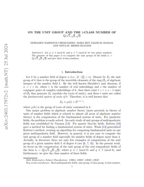 Pdf On The Unit Group And The 2 Class Number Of Q√2√p√q