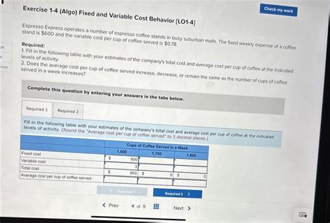 Solved Exercise 1 4 Algo Fixed And Variable Cost Behavior Chegg Com