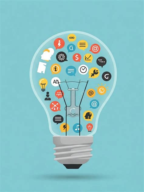 Flat Illustration Style Product Design Of Lightbulb With Idea Icons